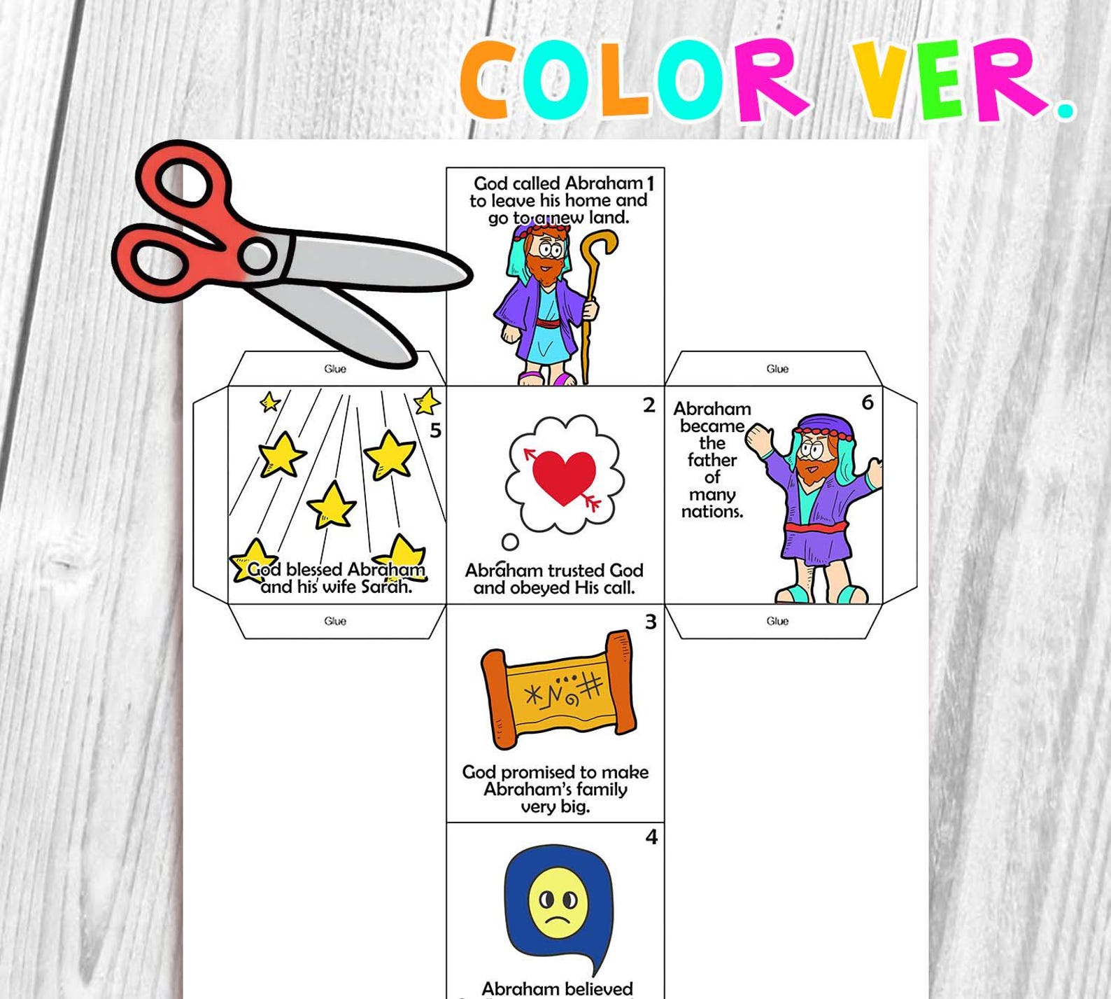 God Calls Abraham Coloring Cube Craft, Memory Games, Bible Craft for ...
