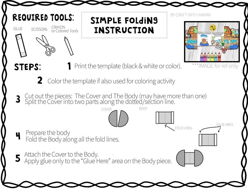 Noah's Ark - the Great Flood Easy Coloring Folding Surprise Bible Craft ...