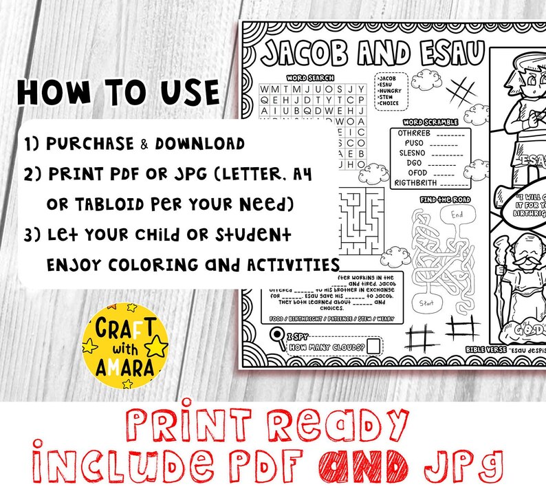 Jacob and Esau Activity Placemat: Bible Story for Sunday School ...