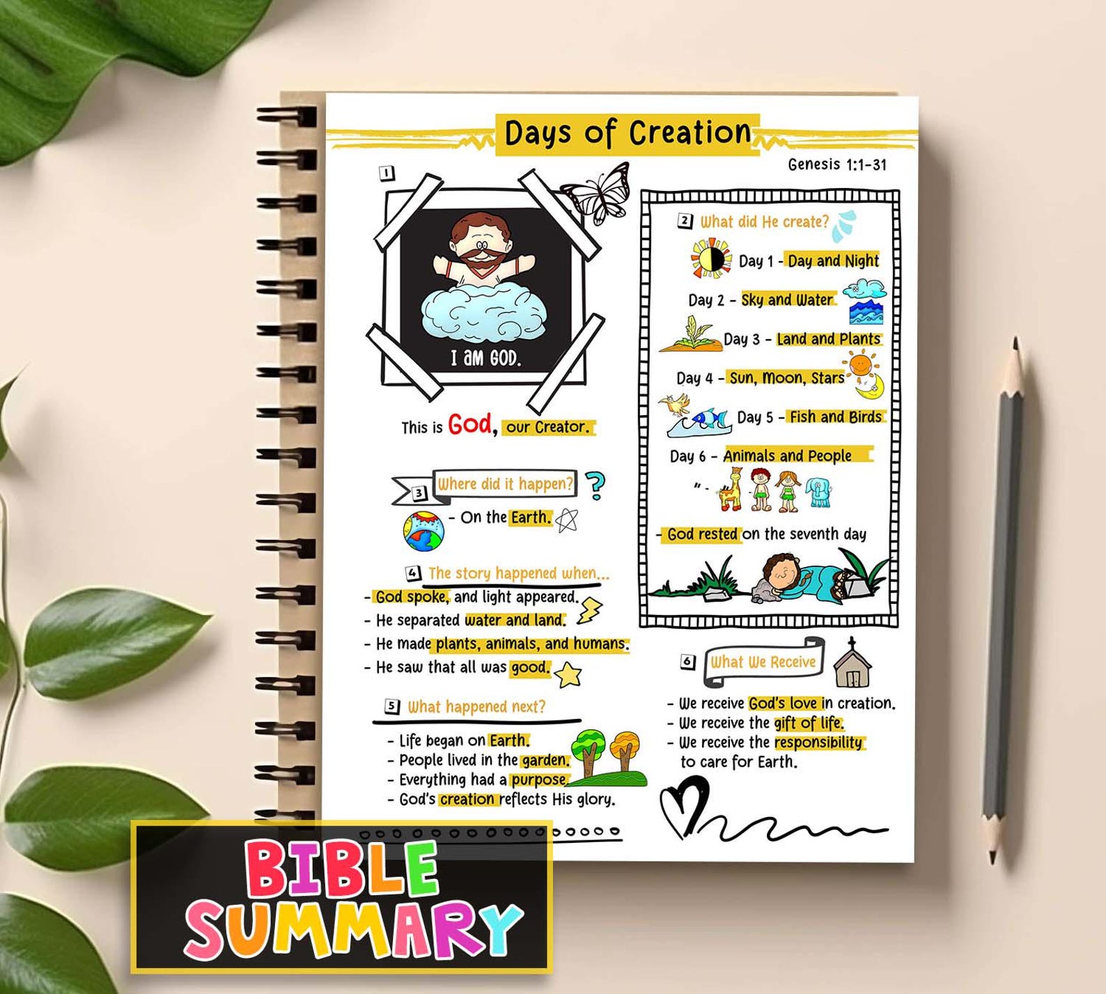 Days of Creation Bible Study: Christian Kid's Activity Worksheet Guide ...