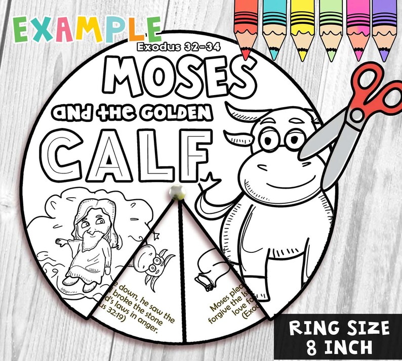 Moses and the Golden Calf Spinner Coloring Wheel, Bible Activity, Kids ...