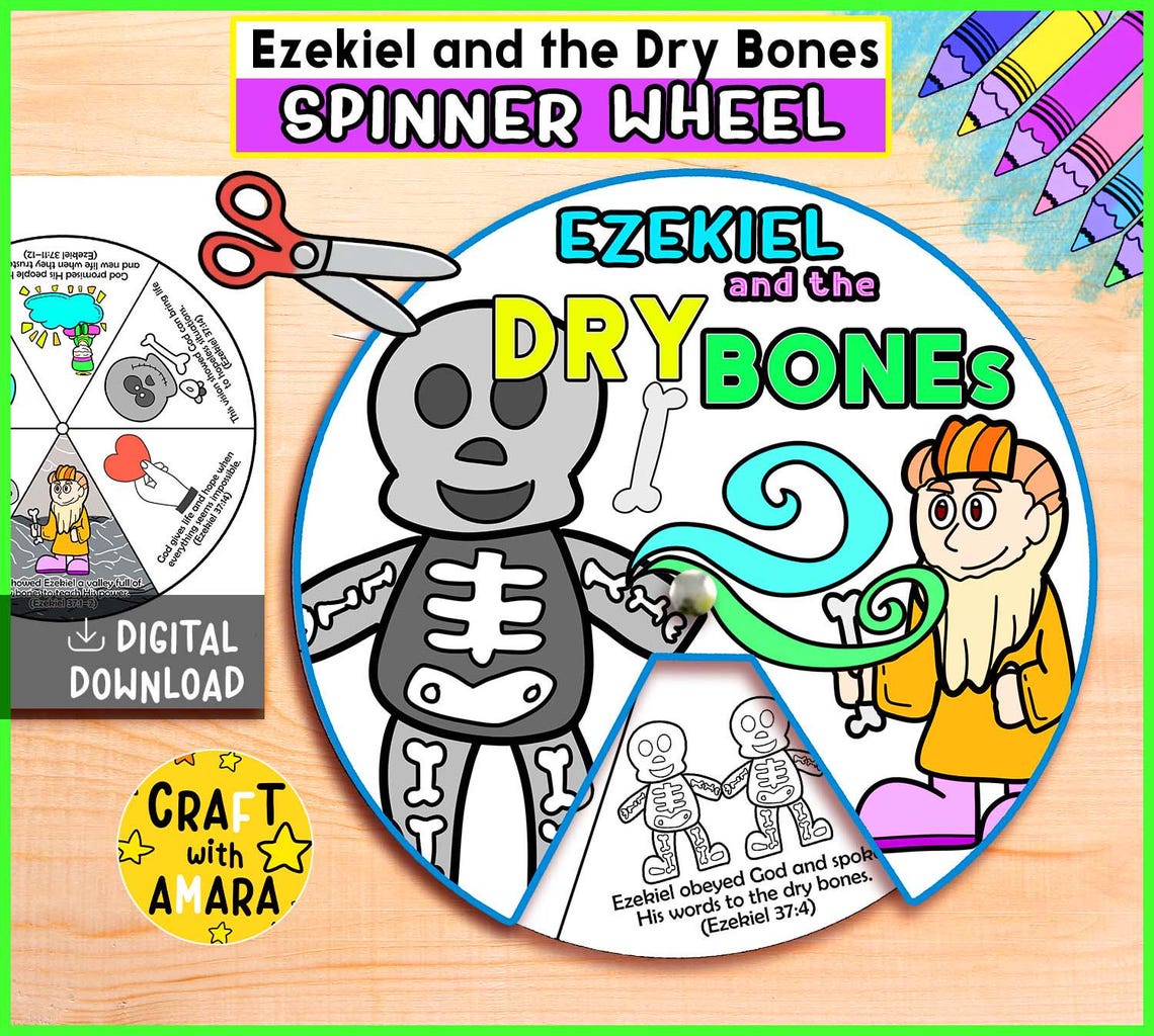 Ezekiel and the Dry Bones Spinner Coloring Wheel Craft: Bible Activity ...