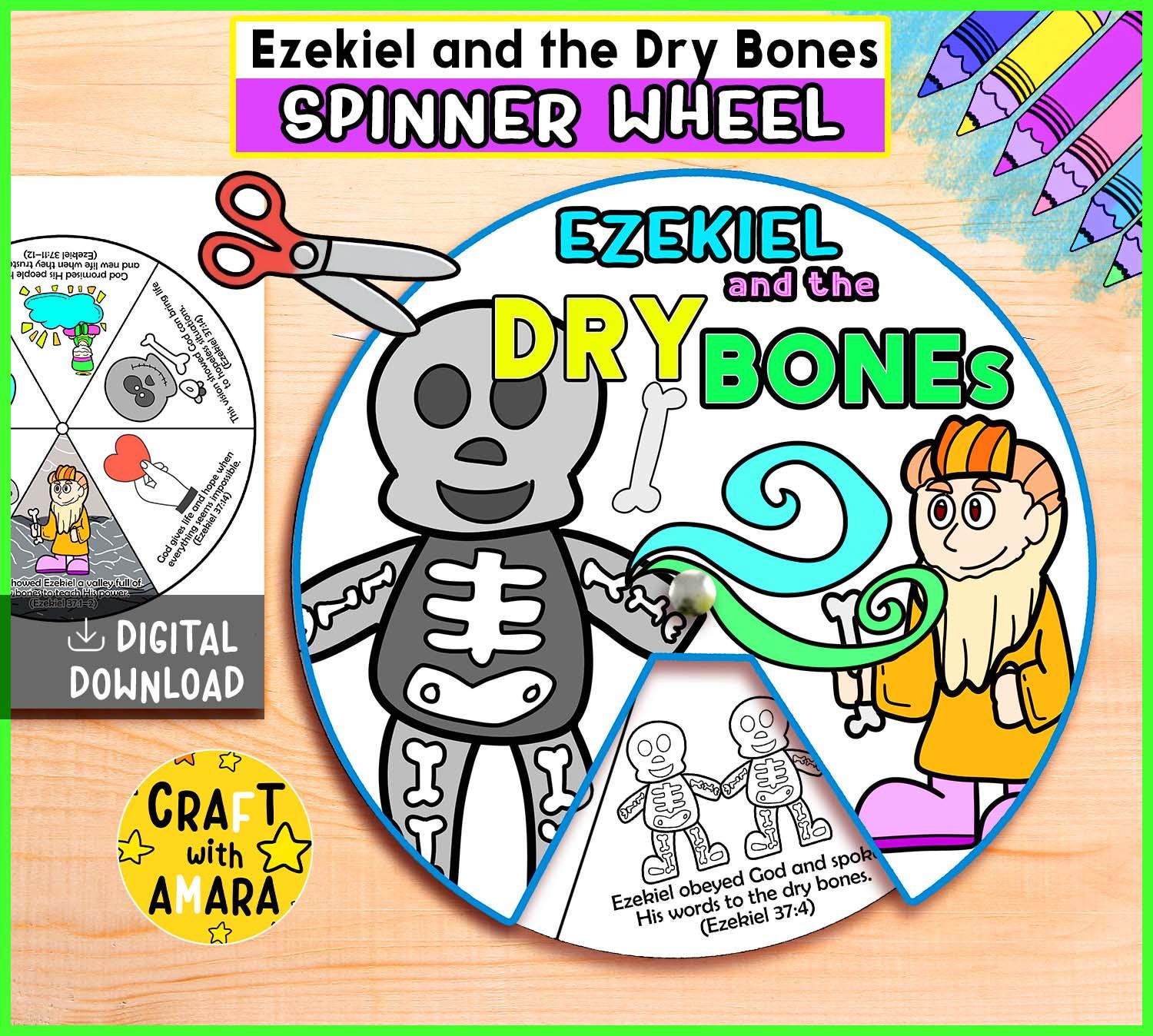 Ezekiel and the Dry Bones Spinner Coloring Wheel Craft: Bible Activity ...