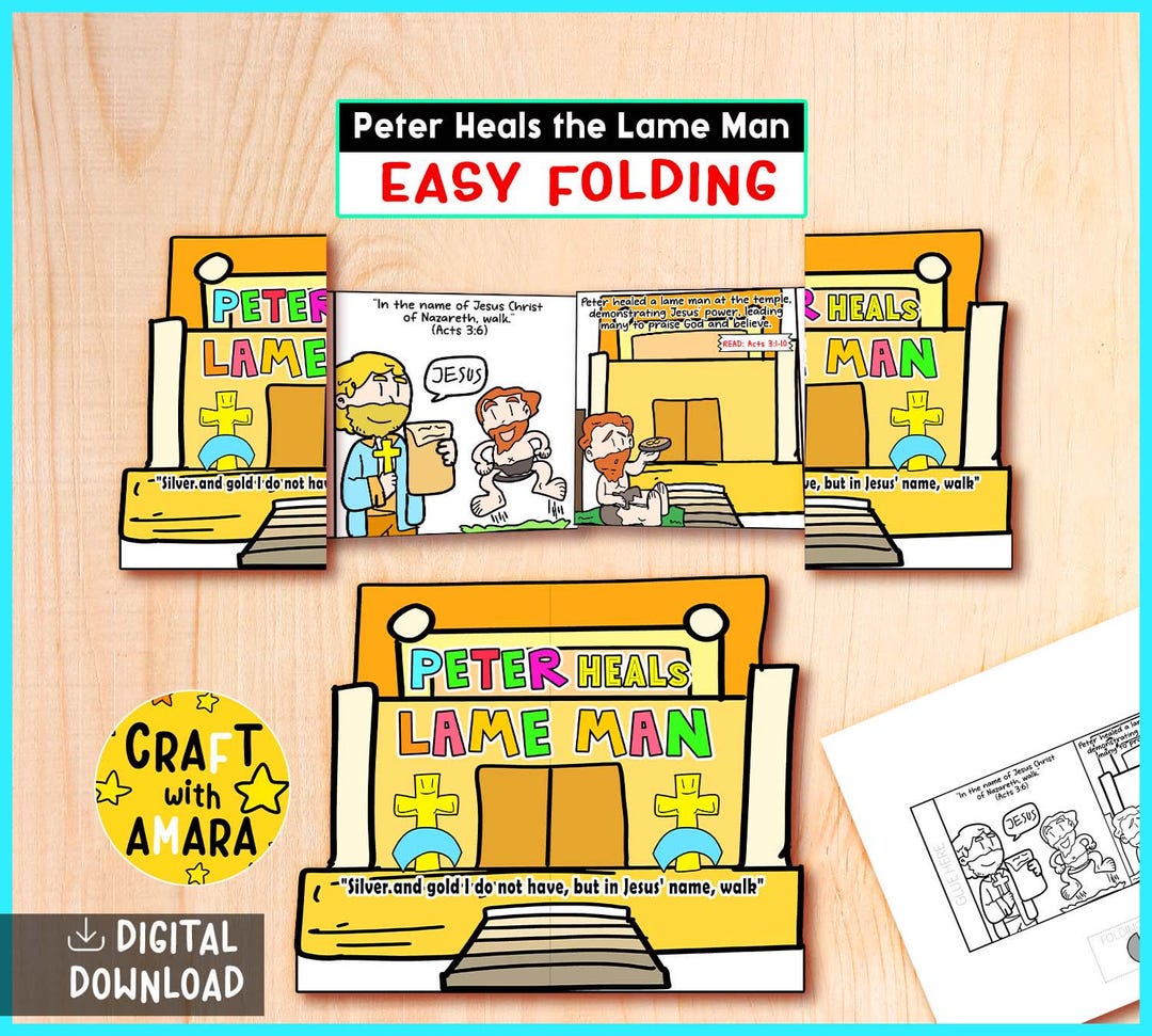 Peter Heals the Lame Man Easy Coloring Folding Surprise Bible Craft ...