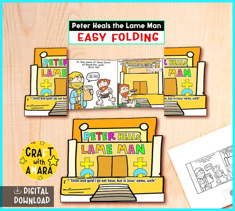 Peter Heals the Lame Man Easy Coloring Folding Surprise Bible Craft ...