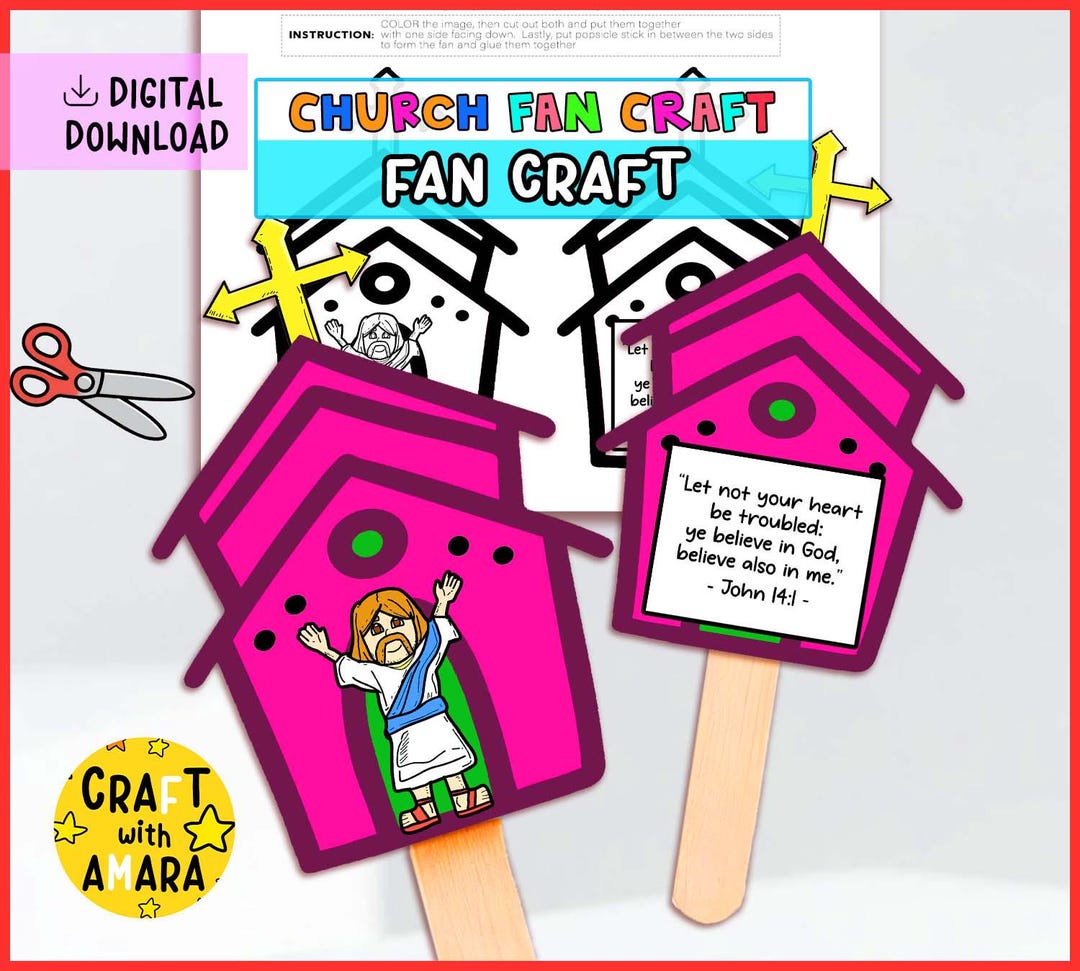 Church Fan Craft: Bible Sunday School Lesson Church Coloring Activity ...
