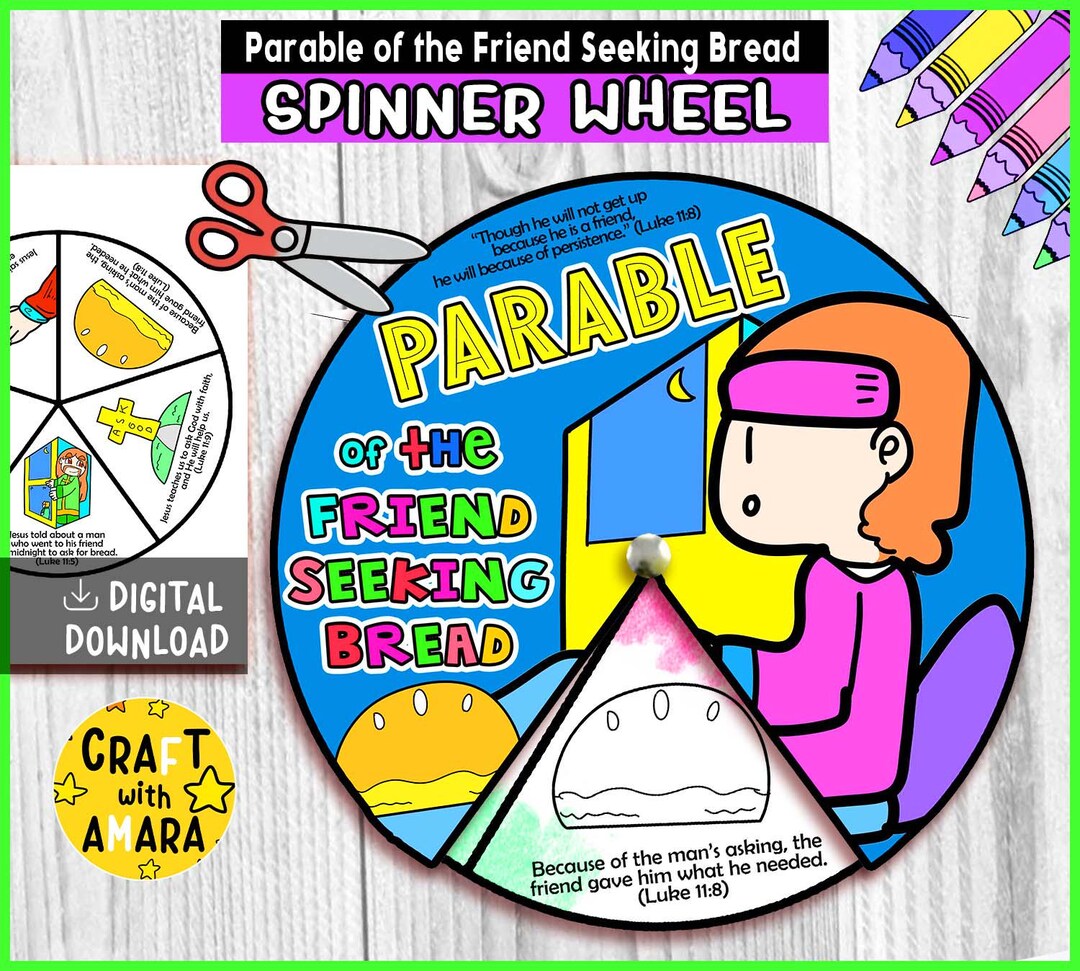 Parable of the Friend Seeking Bread Spinner Coloring Wheel Bible Craft ...