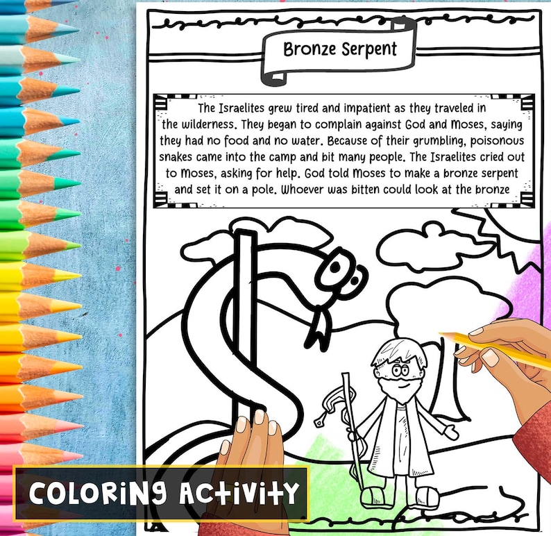 Moses and the Bronze Serpent Bible Study: Kid's Activity Worksheet ...