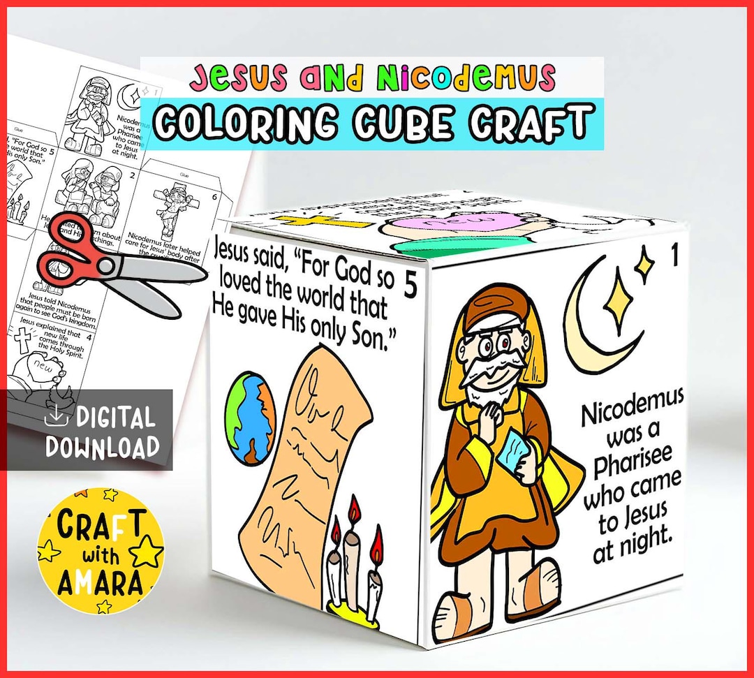 Jesus and Nicodemus Coloring Cube Bible Craft: Memory Games, Children ...