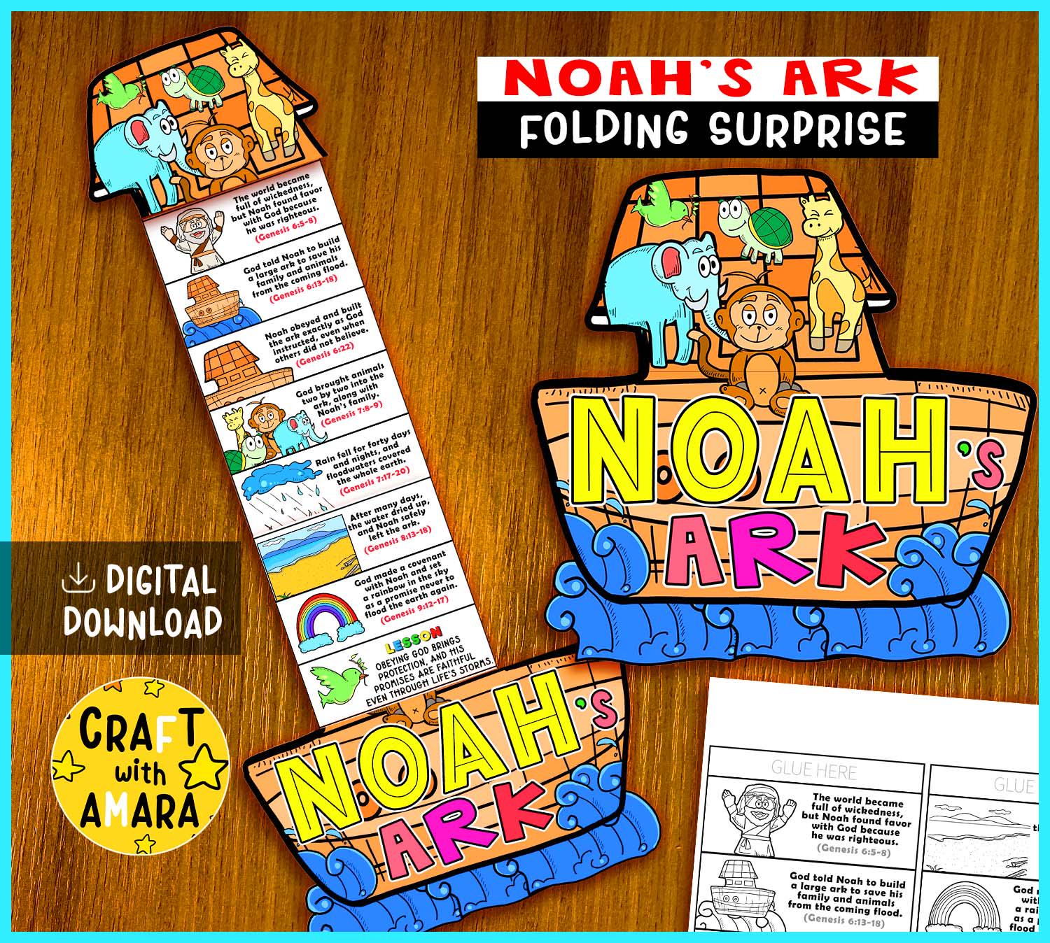 Noah's Ark Folding Surprise Bible Craft, Bible Lesson, Sunday School ...