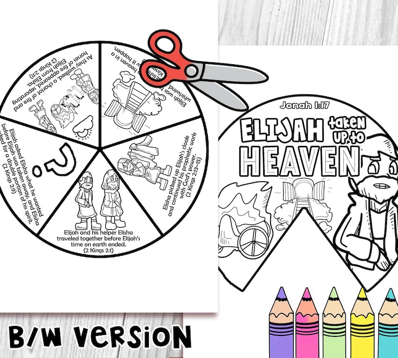 Elijah Taken up to Heaven Spinner Coloring Wheel, Bible Activity, Kids ...
