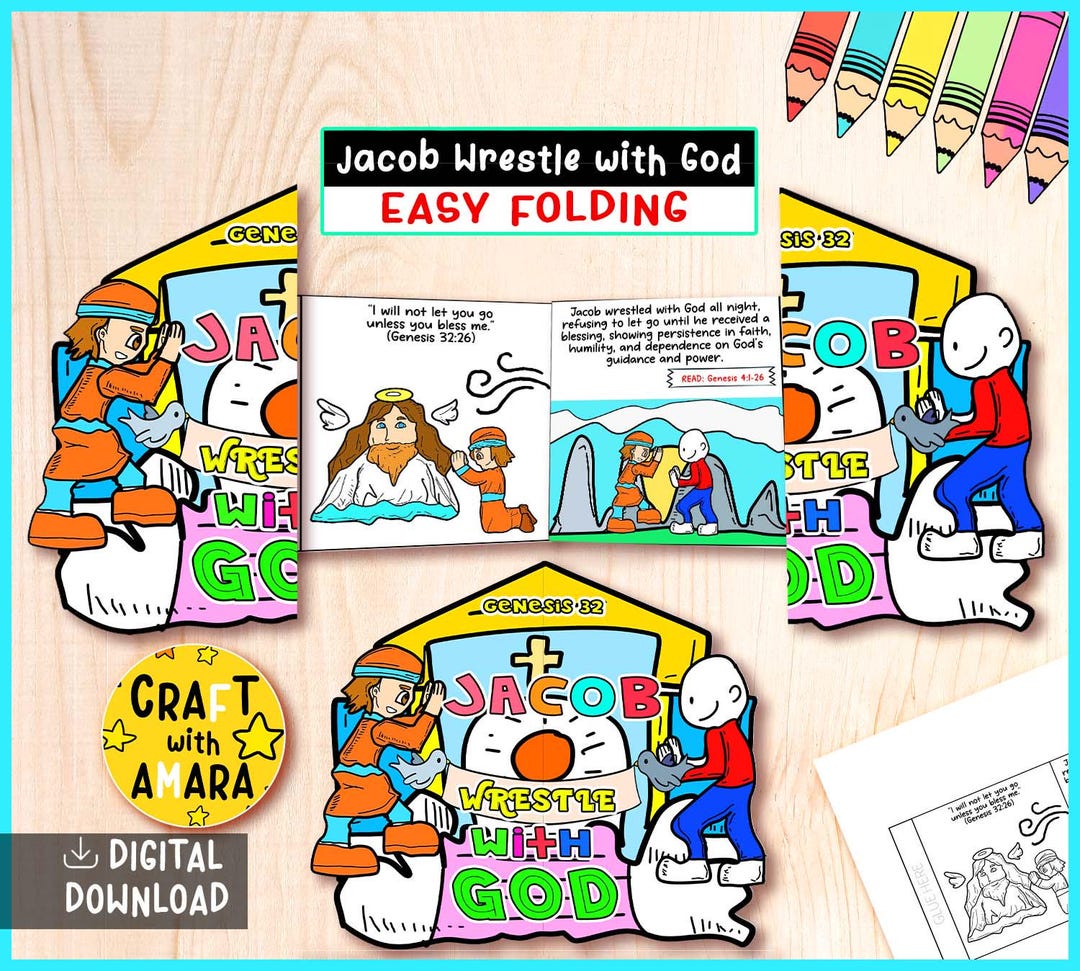 Jacob Wrestle With God Easy Coloring Folding Surprise Bible Craft ...