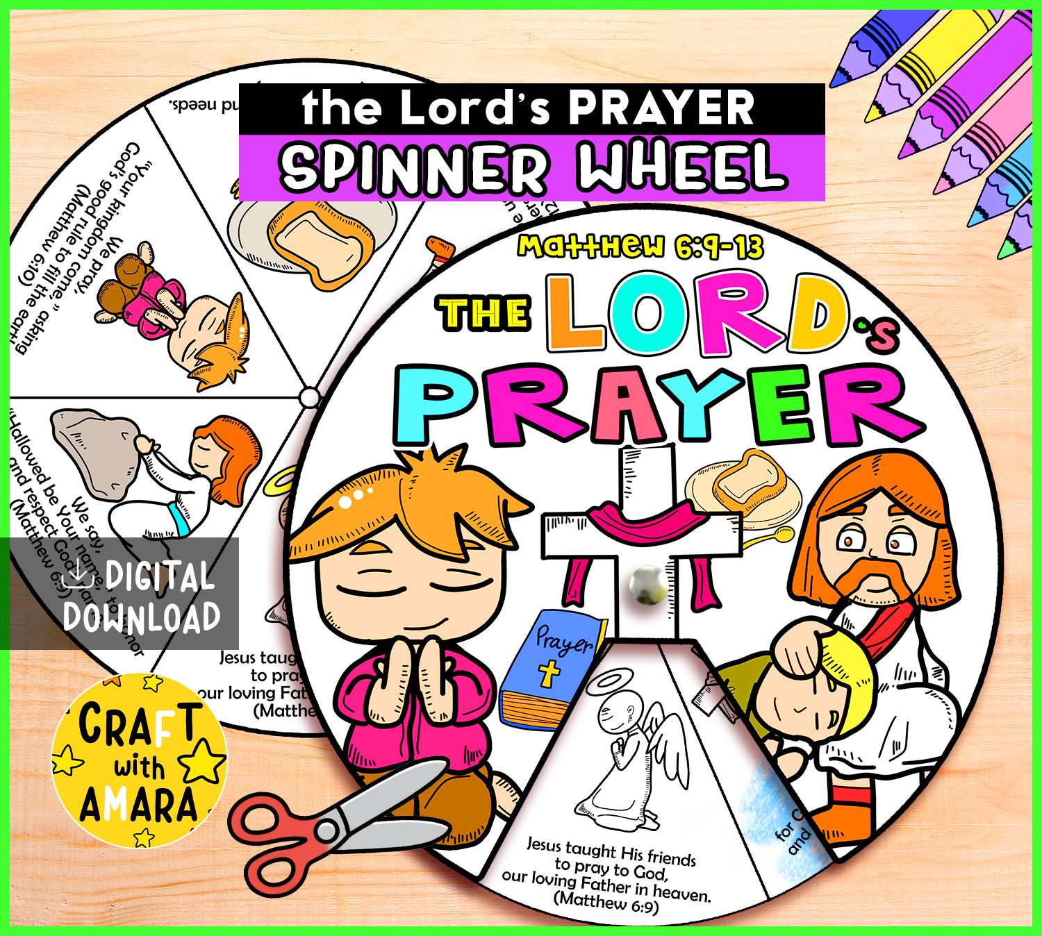 The Lord's Prayer Spinner Coloring Wheel, Bible Activity, Kids Bible ...
