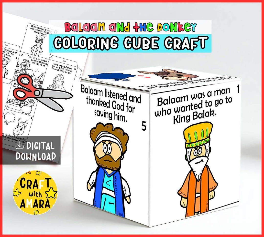 Balaam and the Donkey Coloring Cube Craft, Memory Games, Bible Craft ...