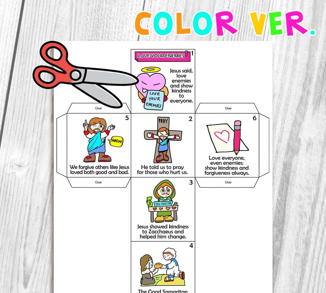 Love Your Enemies Coloring Cube Bible Craft: Bible Lesson Study Guide ...