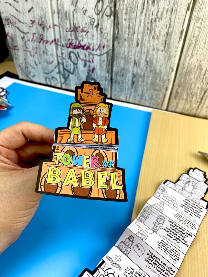 Tower of Babel Folding Surprise Bible Craft, Bible Lesson Sunday School ...