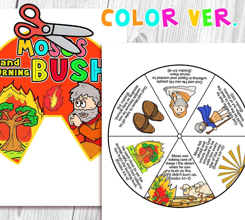 Moses and Burning Bush Spinner Coloring Wheel, Bible Activity, Kids ...