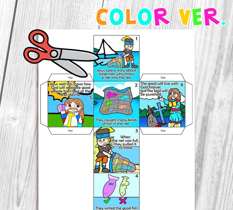 Parable of the Net Coloring Cube Bible Craft: Memory Games, Children ...