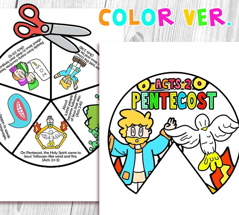 PENTECOST Coloring Wheel Bible Craft: Whit Sunday Christian Holiday ...
