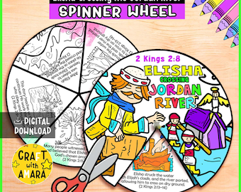 Elisha Crossing the Jordan River Spinner Coloring Wheel Craft: Bible ...