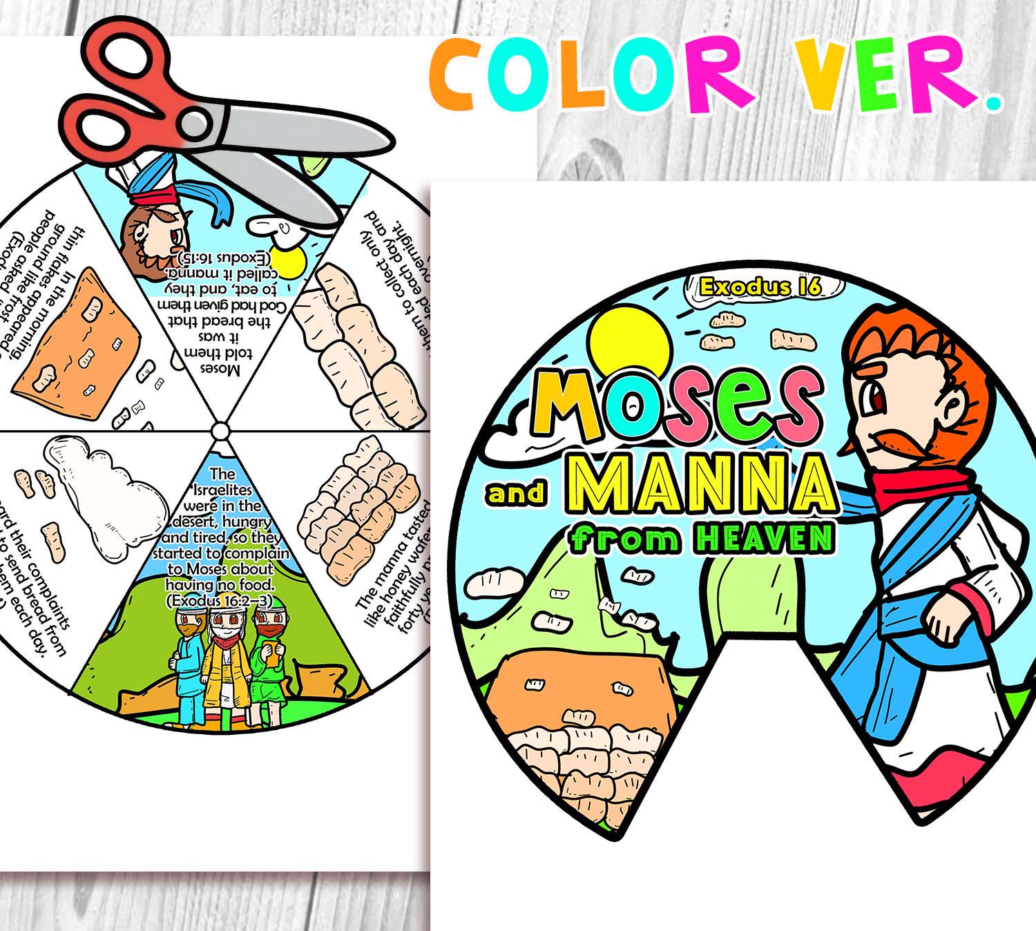 Moses and Manna From Heaven Spinner Coloring Wheel: Bible Story Lesson ...