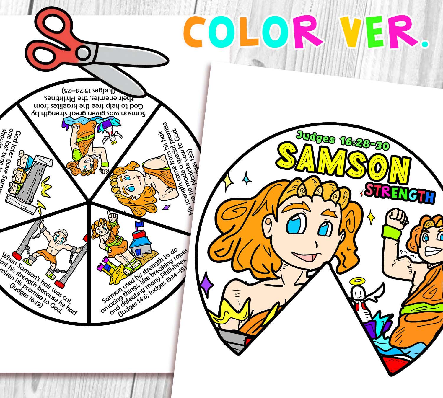 Samson Strength Spinner Coloring Wheel Craft: Bible Lesson Study Kids ...