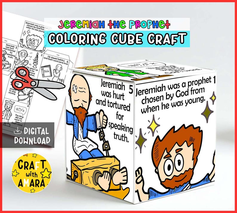 Jeremiah the Prophet Coloring Cube Craft, Memory Games, Bible Craft for ...