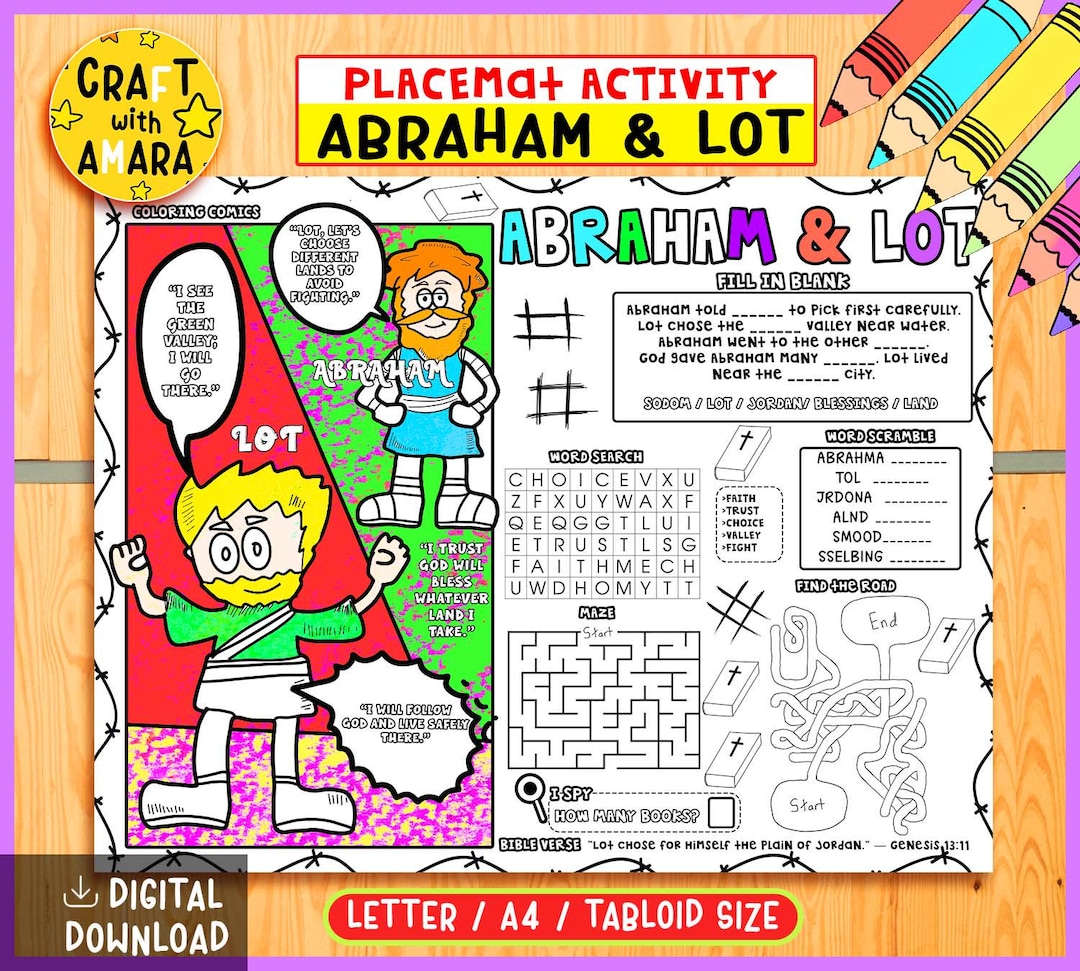 Abraham and Lot Activity Placemat: Bible Story for Sunday School ...