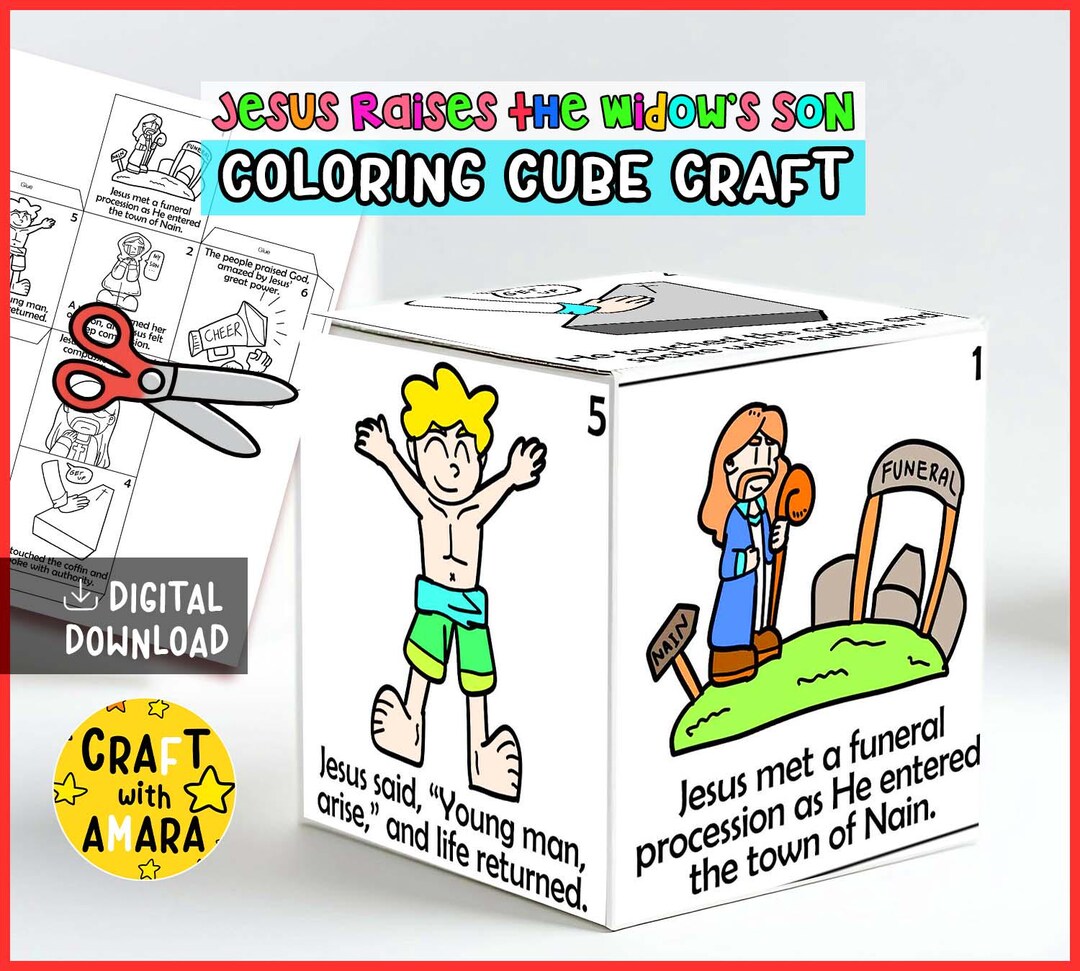 Jesus Raises the Widow’s Son at Nain Coloring Cube Bible Craft: Miracle ...