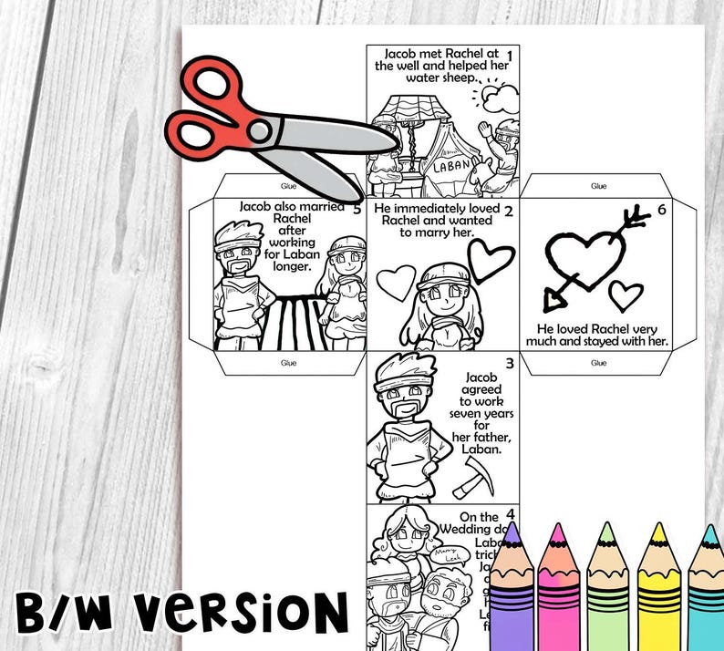 Jacob Marries Leah and Rachel Coloring Cube Craft: Memory Games ...