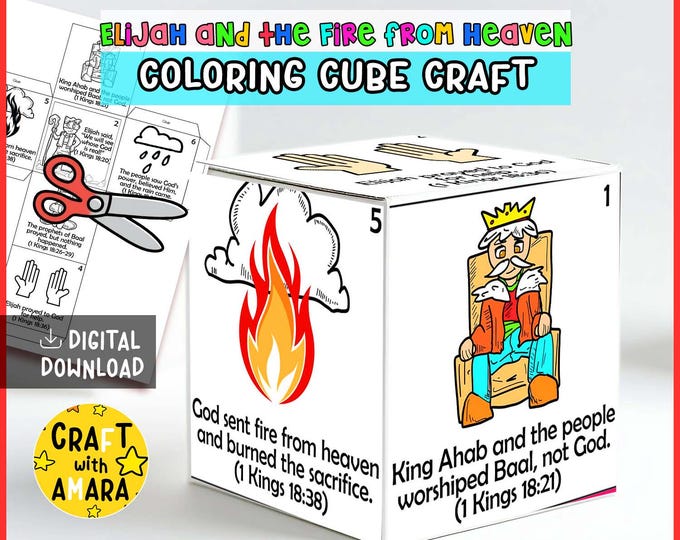 Elijah and the Fire From Heaven Coloring Cube Craft, Memory Games ...