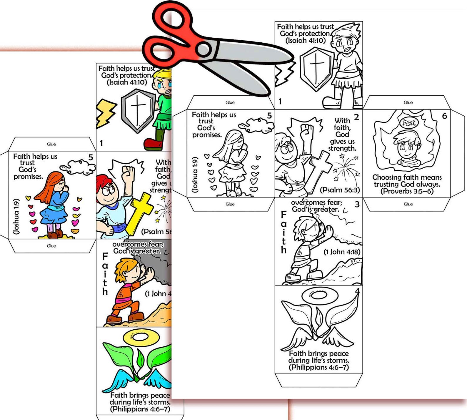 Faith Over Fear Coloring Cube Craft: Bible Verse, Christian Scripture ...