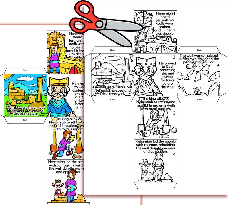 Nehemiah Coloring Cube Craft: Memory Games, Bible Activity for Kids ...