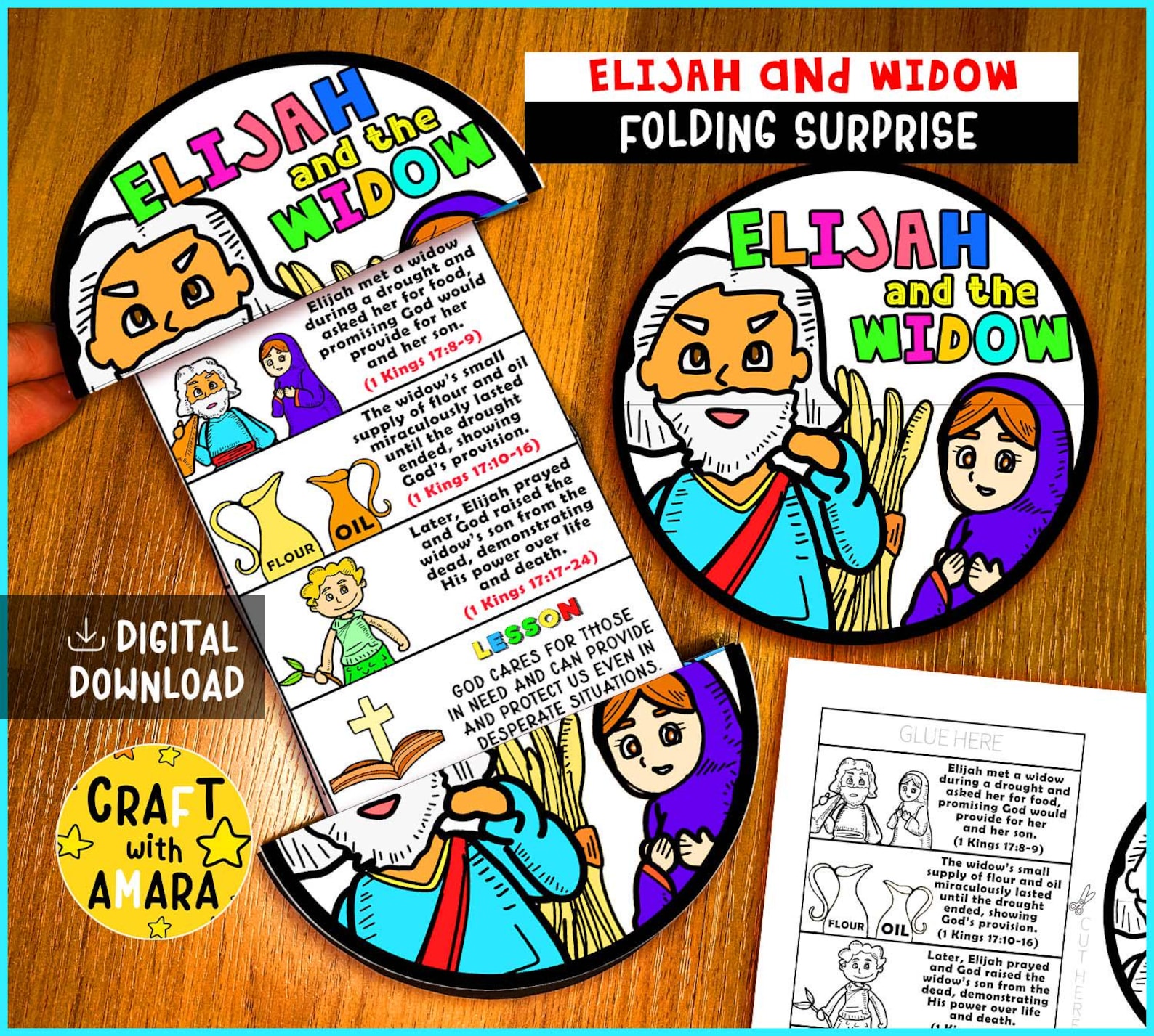 Elijah and the Widow Folding Surprise Bible Craft, Bible Lesson, Sunday ...