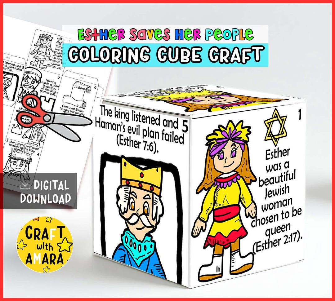 Esther Saves Her People Coloring Cube Craft, Memory Games, Bible Craft ...