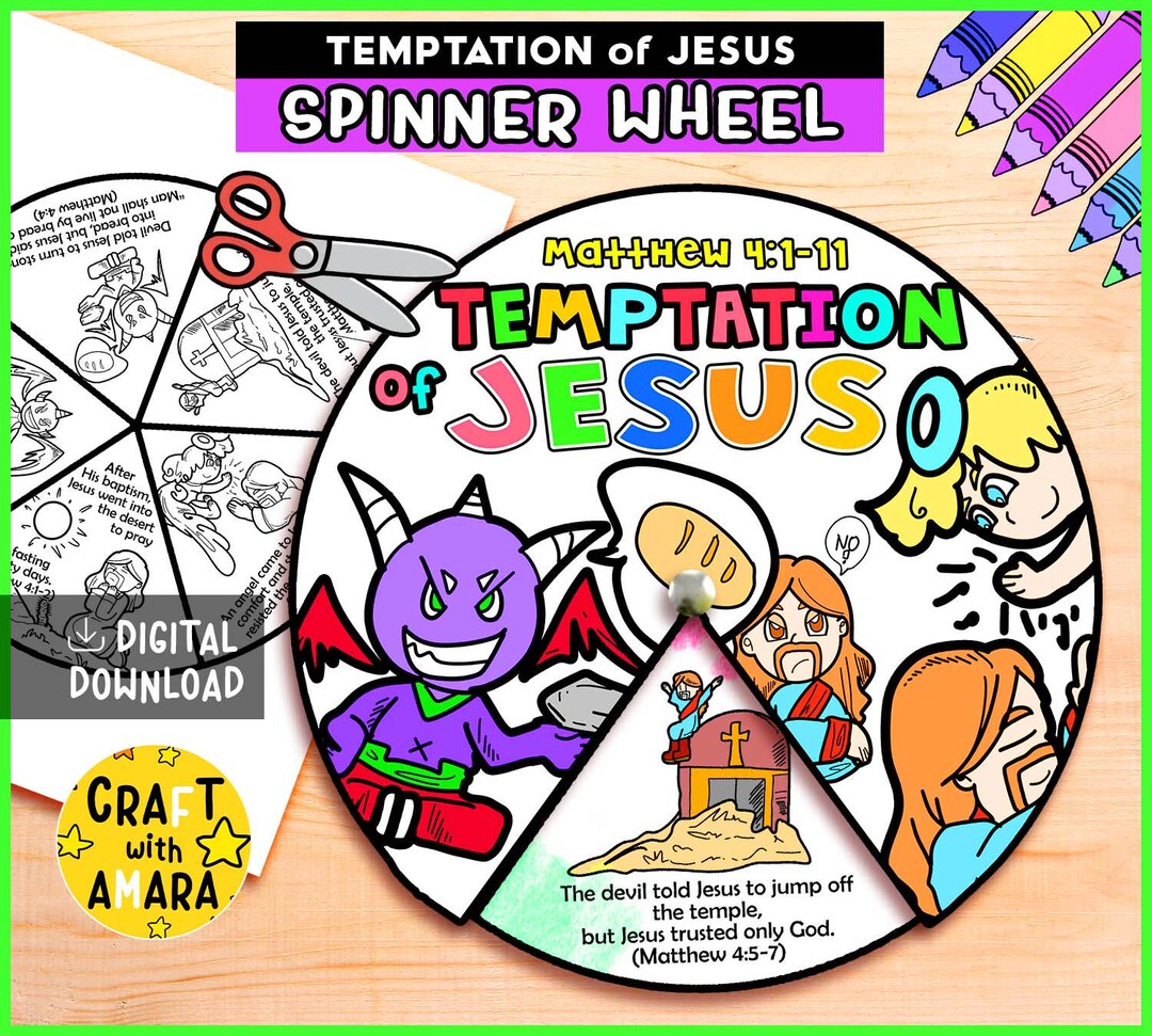 Temptation of Jesus Spinner Coloring Wheel Craft, Bible Activity, Kids ...