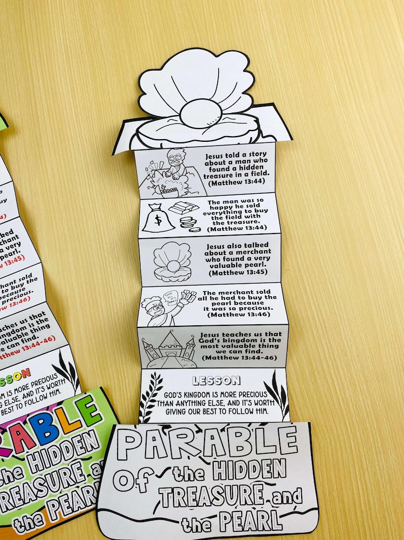 Parable of the Hidden Treasure & the Pearl Folding Surprise Bible Craft ...