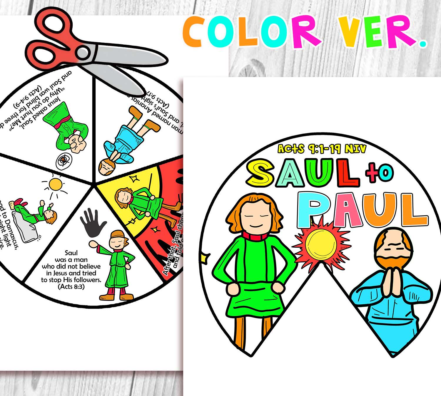 From Saul to Paul Spinner Coloring Wheel, Bible Activity, Kids Bible ...