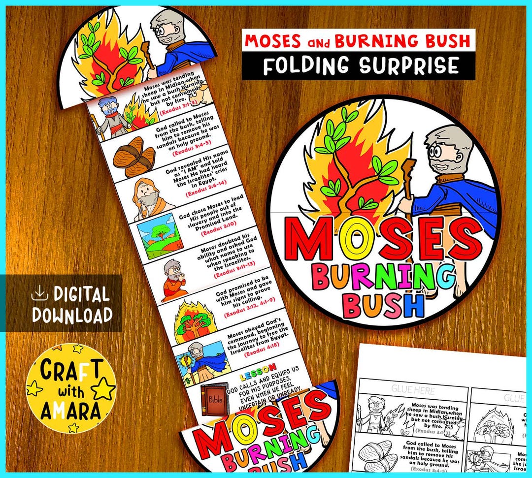 Moses and Burning Bush Folding Surprise Bible Craft: Bible Lesson Study ...