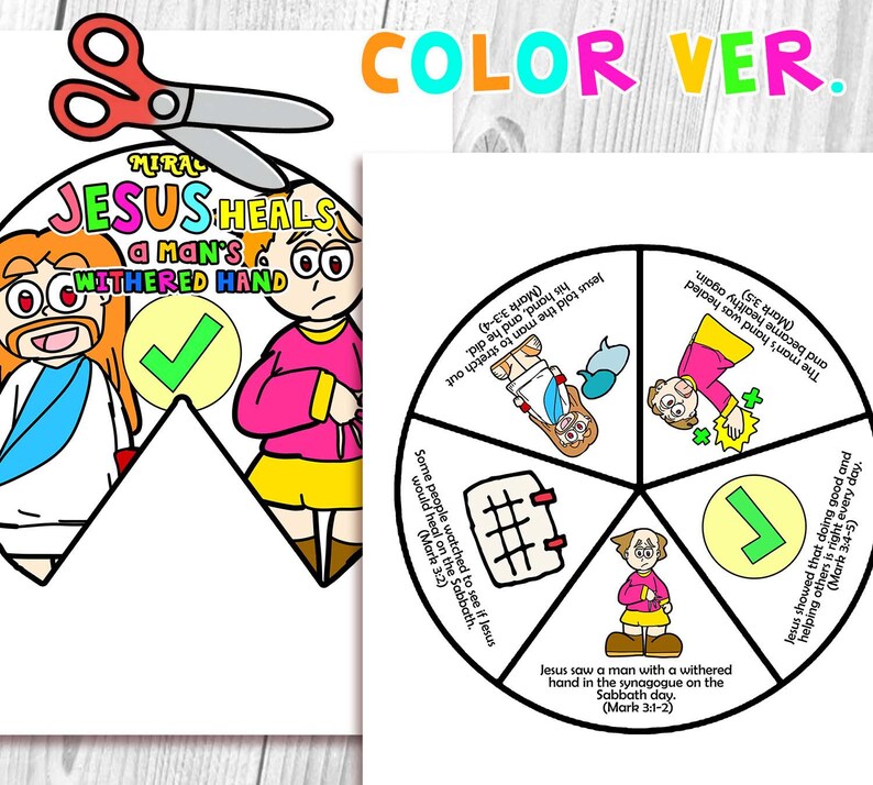 Jesus Heals a Man Withered Hand Spinner Coloring Wheel Bible Craft ...