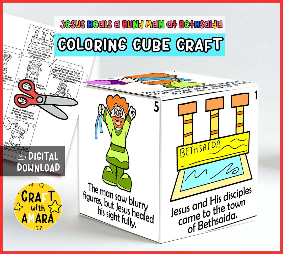 Jesus Heals a Blind Man at Bethsaida Coloring Cube Bible Craft: Miracle ...
