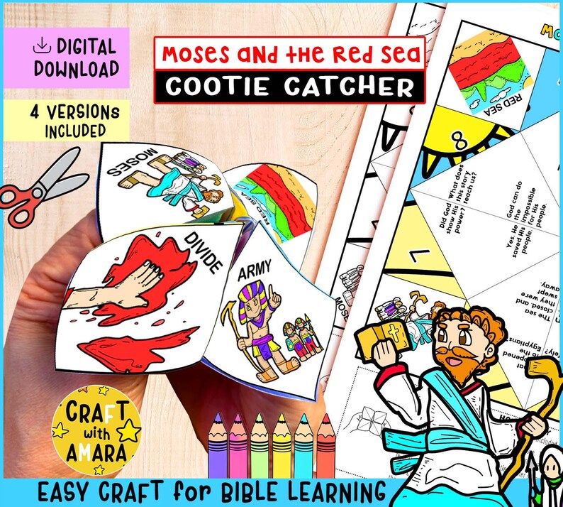 Moses and the Red Sea Coloring Cootie Catcher: Bible Sunday School ...