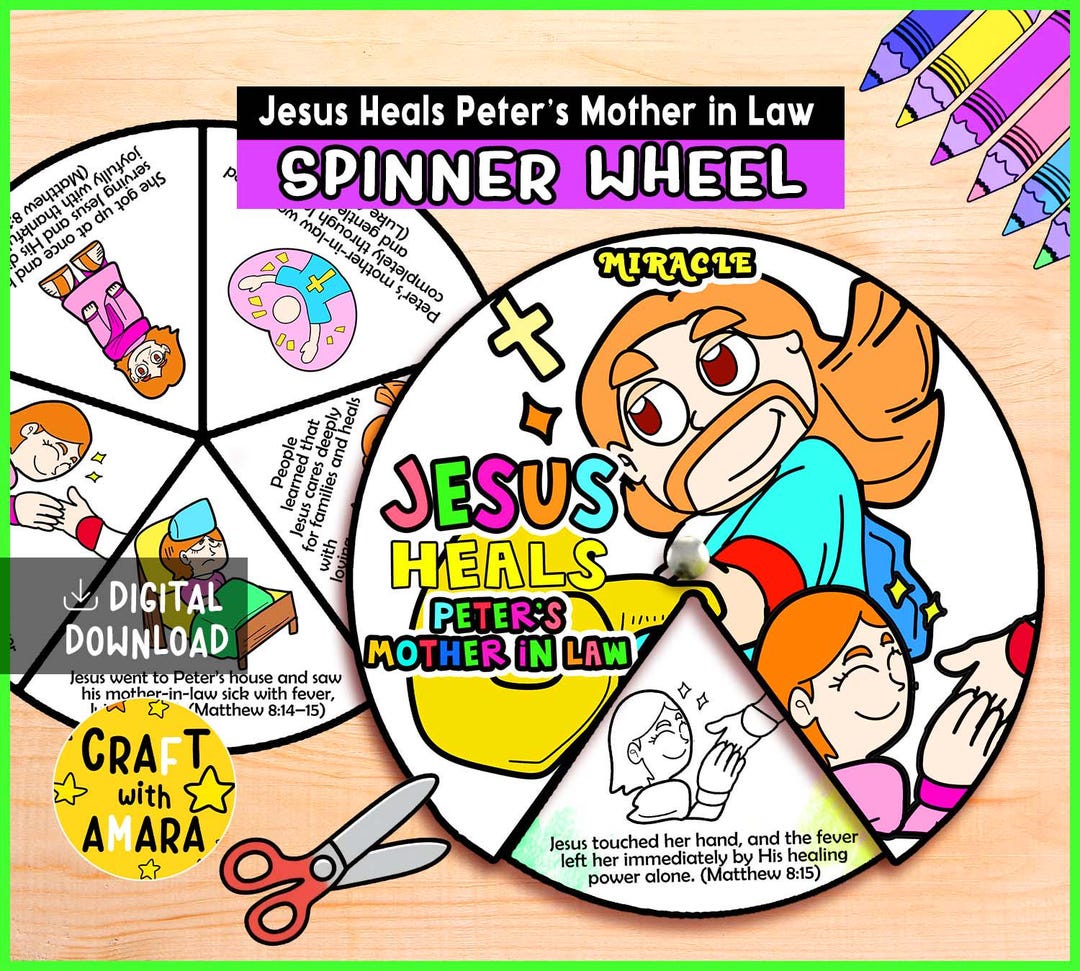 Jesus Heals Peter’s Mother-in-law Spinner Coloring Wheel Bible Craft ...