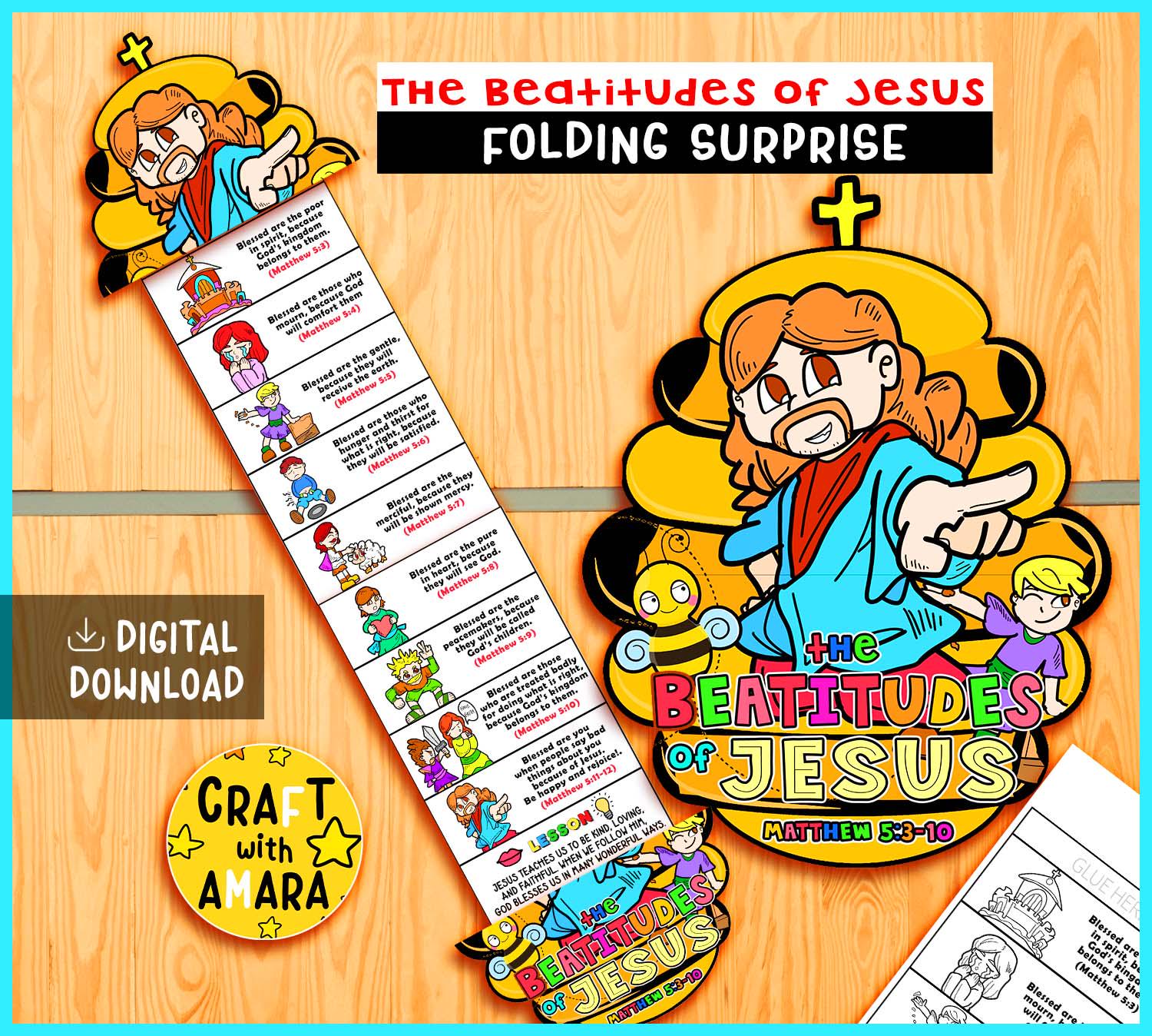 The Beatitudes of Jesus Folding Surprise Bible Craft: Matthew, Sermon ...