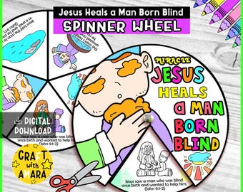Jesus Heals a Man Born Blind Spinner Coloring Wheel Bible Craft ...
