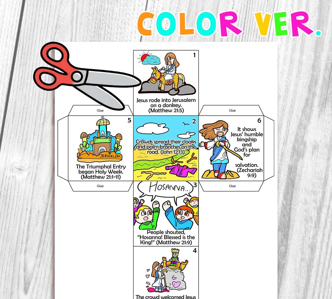 Triumphal Entry Into Jerusalem Coloring Cube Bible Craft: Palm Sunday ...
