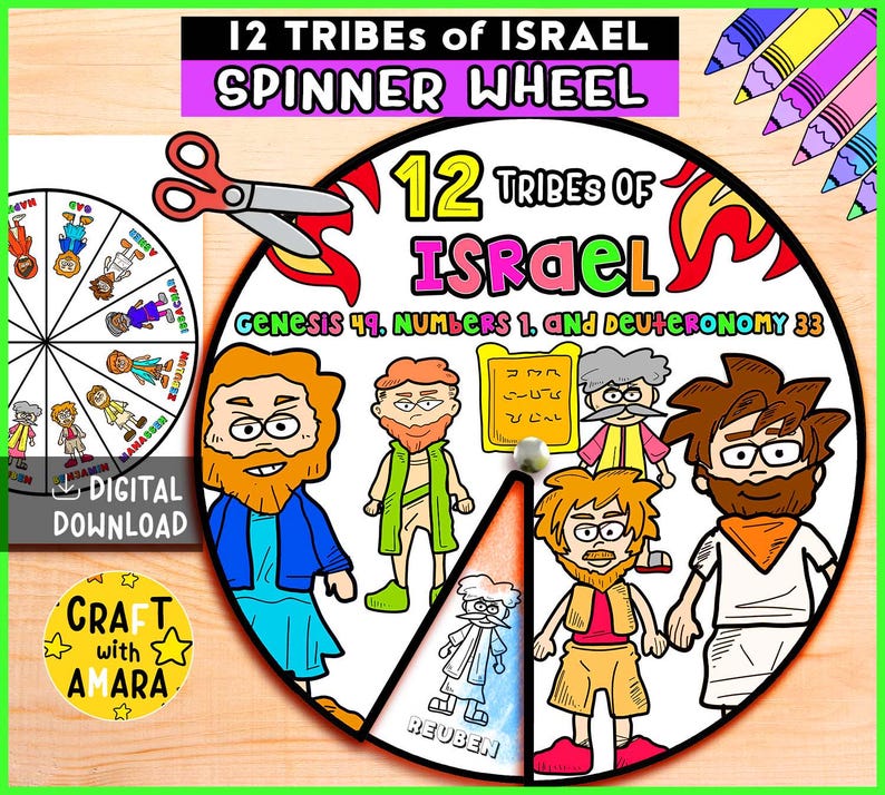12 Tribes of Israel Spinner Coloring Wheel, Bible Activity, Kids Bible ...