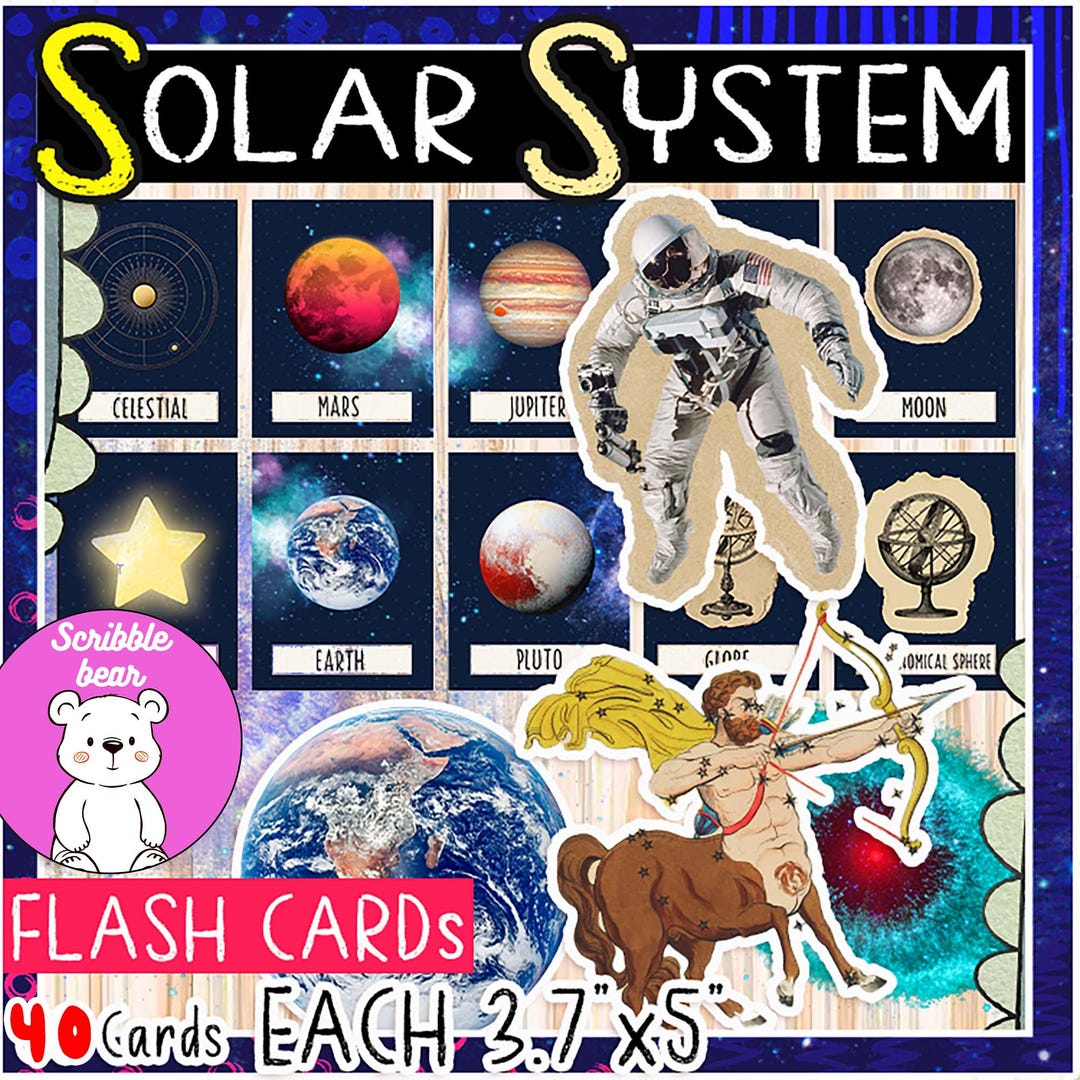 40 Solar System Flashcards, Planet Outer Space Flashcards, Galaxy Toy ...