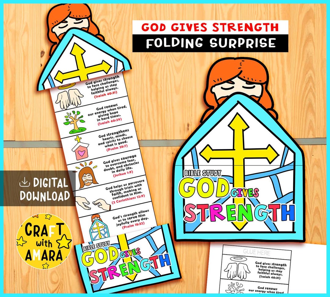 God Gives Strength Folding Surprise Coloring Craft: Christian Faith ...