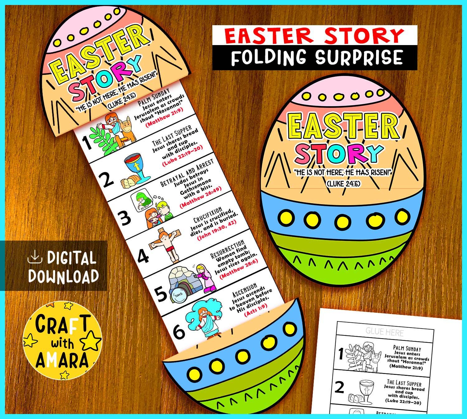Easter Story Folding Surprise Bible Craft: Palm Sunday, Last Supper ...